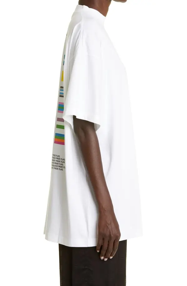 Balenciaga Pride 2022 Oversize Cotton Graphic Tee In White/ Black